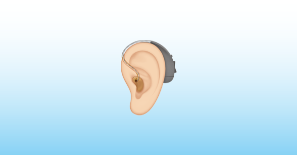 Ucho z aparatem słuchowym: karnacja jasna Emoji 🦻🏻
