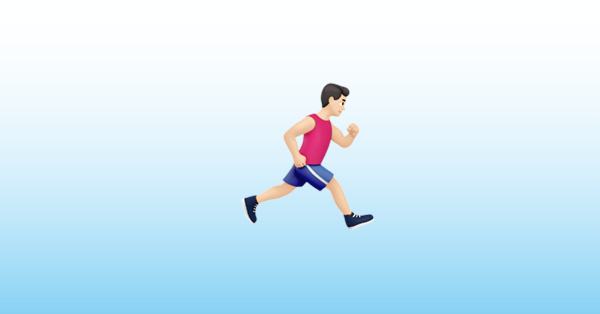 오른쪽을 향한 뛰는 남자: 하얀 피부 이모티콘 🏃🏻‍♂️‍ ️