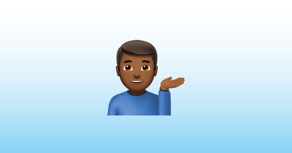 Mężczyzna z wystawioną dłonią: karnacja średnio ciemna Emoji 💁🏾‍♂️